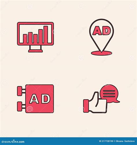 Set Customer Product Rating Monitor With Graph Chart Advertising And Icon Vector Stock Vector