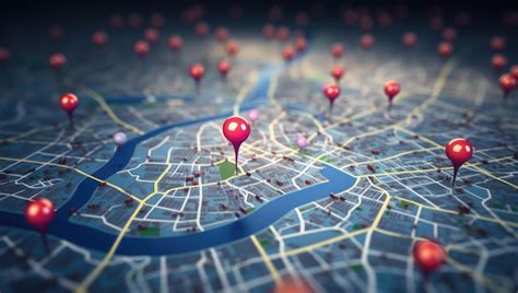 Premium Photo Red Geolocation Marker On The Map In 3d Style Navigation System Pin