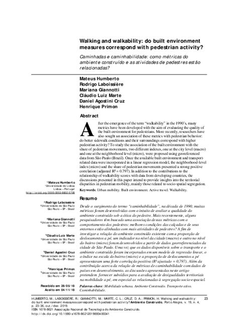 Pdf Walking And Walkability Do Built Environment Measures Correspond