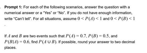 Solved Prompt 1 For Each Of The Following Scenarios Answer