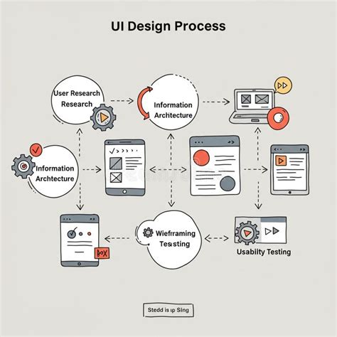 Flowchart Illustrating The Ui Design Process It Includes Elements Like Smartphones Stock