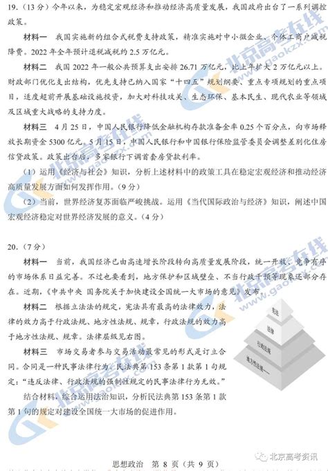 2022年北京高考政治试题公布 8 高考网