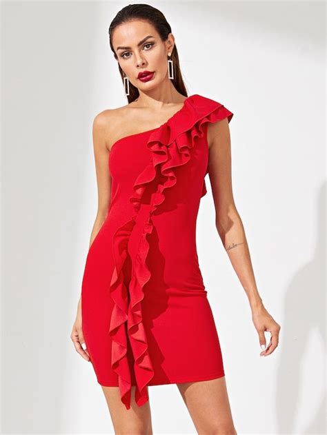 Shein Ruffle Trim One Shoulder Dress Dresses One Shoulder Dress Nice Dresses