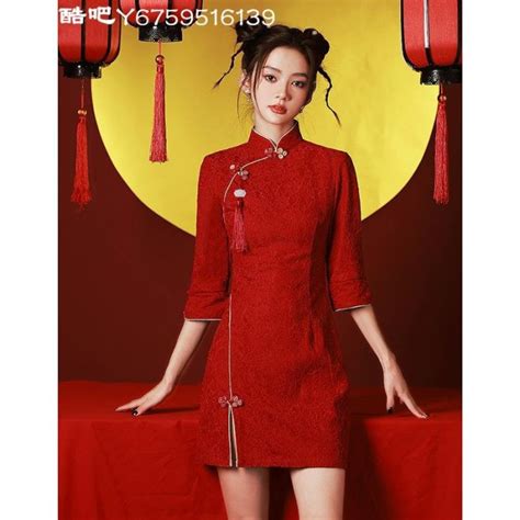 民國旗袍 改良式旗袍洋裝 旗袍連衣裙 中式旗袍 連身裙 旗袍新娘訂婚敬酒服連衣裙洋裝短款中式回門服小個子日常修身年輕款女770 Da025