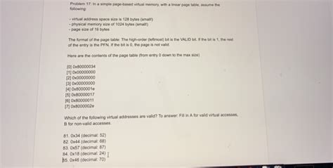 Solved Problem 17 In A Simple Page Based Virtual Memory Chegg Com