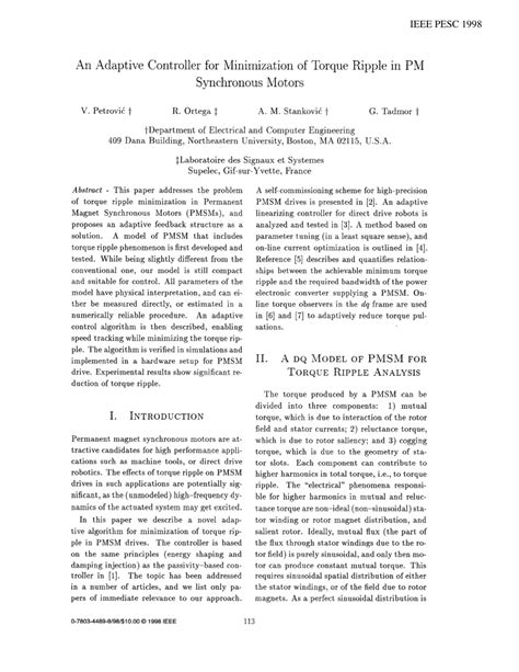 Pdf Design And Implementation Of An Adaptive Controller For Torque Ripple Minimization In Pm