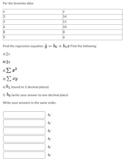 Solved For The Bivariate Data Find The Regression Equation
