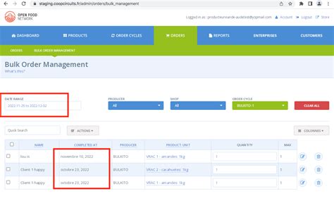 Bulk Order Management Orders Out Of The Selected Date Range Are