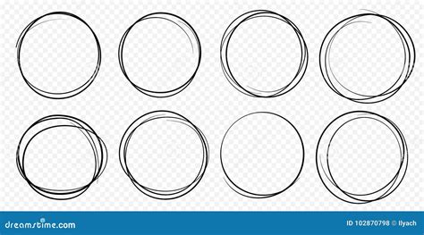 Hand Drawn Circle Line Sketch Set Vector Circular Scribble Doodle Round