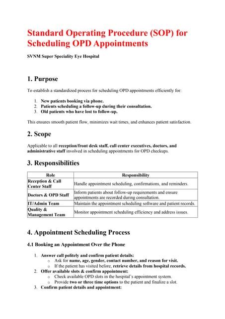 Sop For Scheduling Opd Appointmentdocx