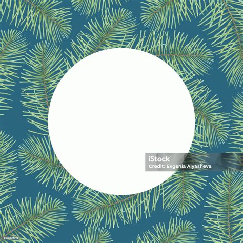 파란색 배경에 전나무 또는 소나무 가지가 있는 크리스마스 배경입니다 그림은 수채화와 마커로 손으로 그렸습니다 텍스트를 위한 장소가 있는 둥근 프레임 새해 축제 장식 0명에