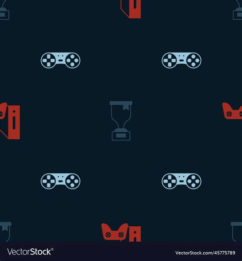 Set Game Console With Joystick Award Cup Vector Image