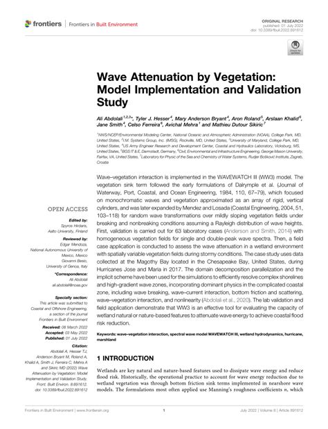 PDF Wave Attenuation By Vegetation Model Implementation And Validation Study