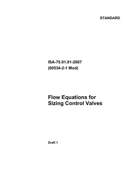 Isa Control Valve Sizing Flow Equations Standard