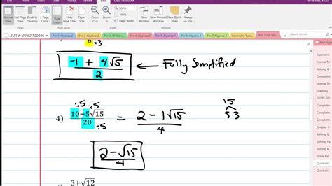 Quadratic Formula Simplifying Radicals Expression Part YouTube