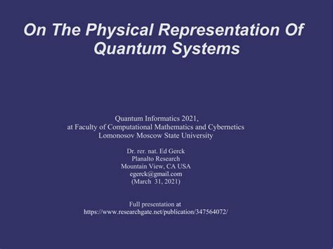 PDF PRESENTATION On The Physical Representation Of Quantum Systems