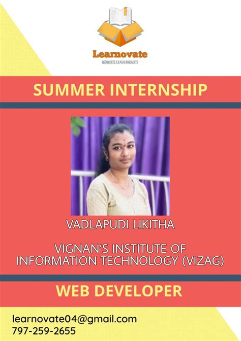 vadlapudi likitha on linkedin webdeveloper intern summerinternship