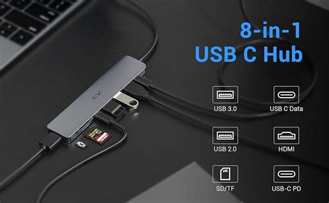 USB C Hub JESWO 8 In 1 USB C To HDMI Adapter With USB C Data Port 100W PD Charging SD Micro