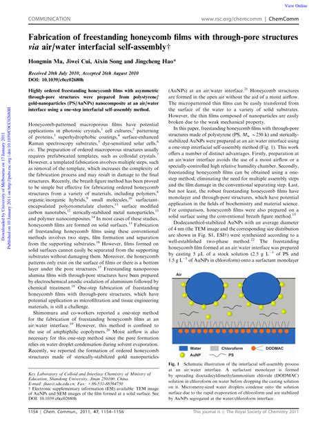 Pdf Fabrication Of Freestanding Honeycomb Films With Through Pore Structures Via Airwater