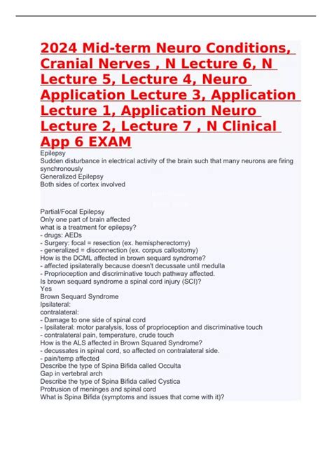 2024 Mid Term Neuro Conditions Cranial Nerves N Lecture 6 N Lecture