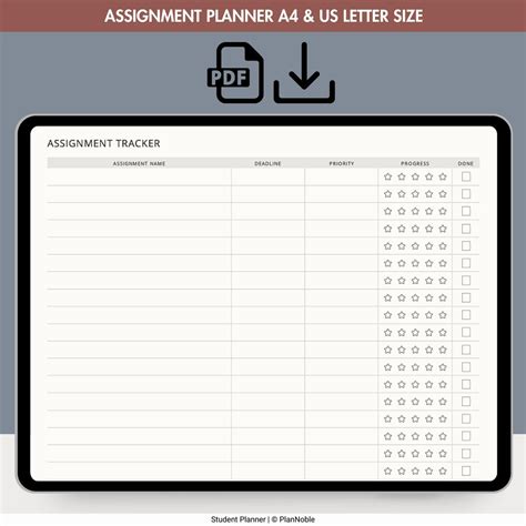 Assignment Tracker Pdf Digital Planner A4 And Us Letter Printable College