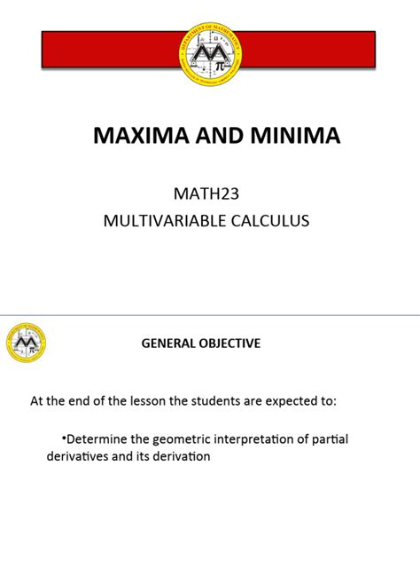Lesson 16 Maxima And Minima For Functions Of Several Variables