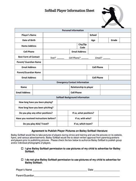 Bailey Softball Player Information Sheet Fill Online Printable Fillable Blank Pdffiller