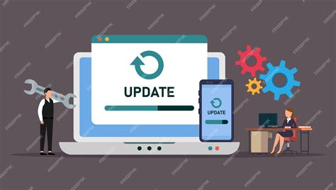 Premium Vector It Specialists Updating Software Programs And Applications