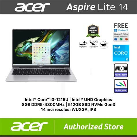 Jual FREE MOUSE ACER LAPTOP ASPIRE LITE AL14 51M 31Y7 INTEL CORE I3 1215U 8GB 512GB WIN OHS 14