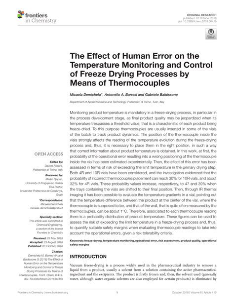 PDF The Effect Of Human Error On The Temperature Monitoring And Control Of Freeze Drying