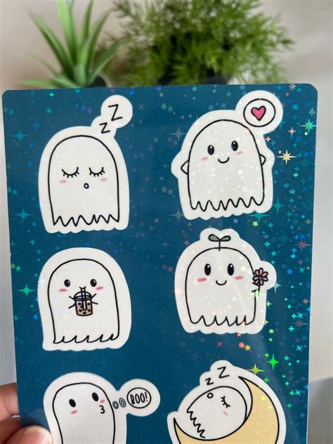 Holographic Cute Ghost Sticker Sheet Water Resistant Stickers Etsy