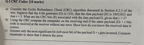 solved a consider the cyclic redundancy check crc