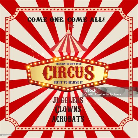 서커스 빈티지 포스터 와 카니발 텐트 와 장식을 위한 황금빛 빛나는 천막 광고판 서커스 카니발 이벤트 쇼를 위한 복고풍 초대장 포스터 템플릿 녹색 빈티지 색상 서커스 오락