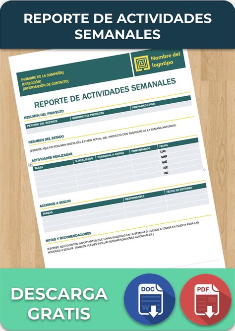 Reporte De Actividades Semanales Ejemplos Formatos Word Excel