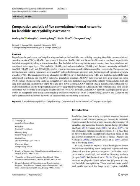 Pdf Comparative Analysis Of Five Convolutional Neural Networks For Landslide Susceptibility