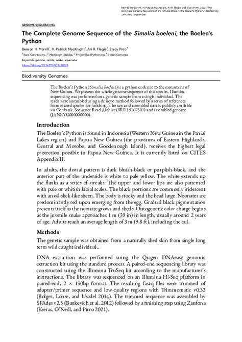 Pdf The Complete Genome Sequence Of The Simalia Boeleni The Boelens Python