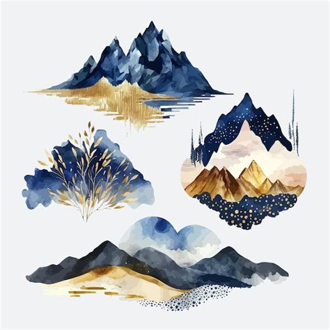 추상 배열 풍경 산 장식 요소 템플릿 플랫 만화 그림 흰색 배경에 고립 프리미엄 벡터