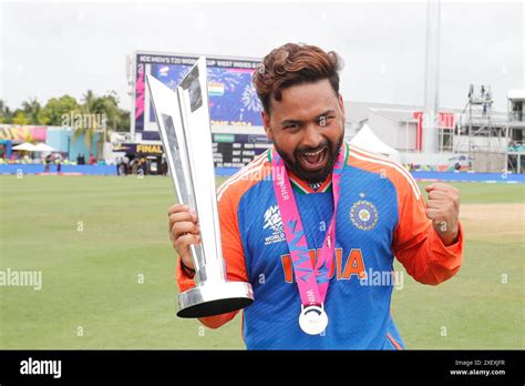 Indias Rishabh Pant Celebrates Victory Following The 2024 Icc Mens