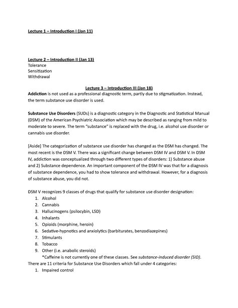 Psychology Of Drugs And Behaviour Psych 2020 Lecture 1 Introducion I Jan 11 Lecture 2