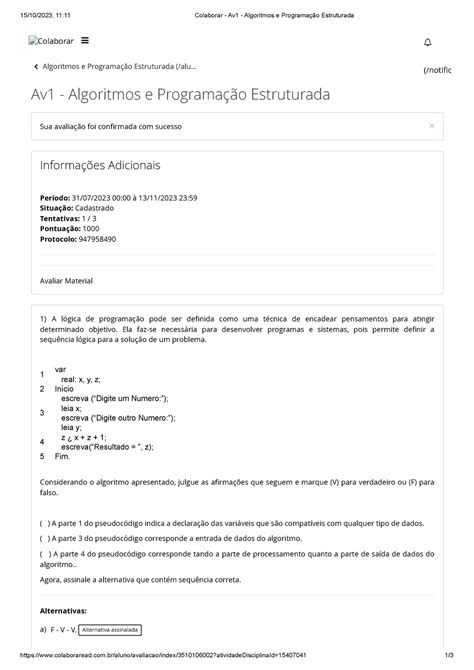 Av Algoritmos e Programação Estruturada Colaborar Av Algoritmos e