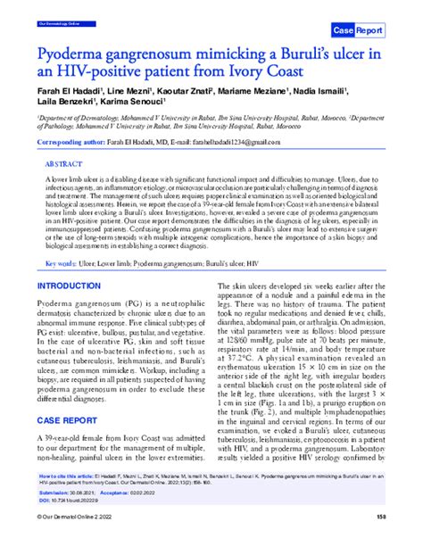 Pdf Pyoderma Gangrenosum Mimicking A Burulis Ulcer In An Hiv