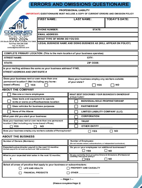 Fillable Online Errors And Omissions Eando Certificate Of Insurance Fax