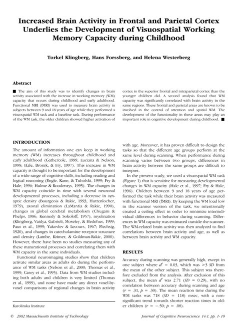 Pdf Increased Brain Activity In Frontal And Parietal Cortex Underlies The Development Of