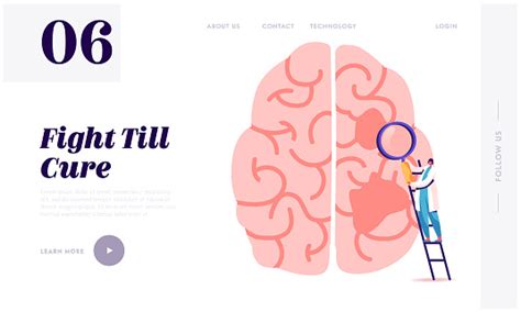 알 츠 하이 머 와 치 매 질환 증상 메모리 손실 문제 웹사이트 방문 페이지 줌 과 사다리에 서 의사 구멍 웹 페이지 배너와 거대한 인간의 두뇌를 배울 수 있습니다 만화