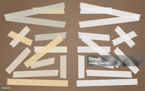 갈색 회색 흰색 접착제 스티커 테이프 덕트 마스킹 종이 스트립 갈색 배경에 텍스트 조각 0명에 대한 스톡 벡터 아트 및 기타