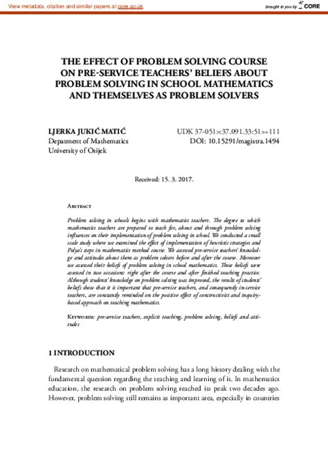 Pdf The Effect Of Problem Solving Course On Pre Service Teachers