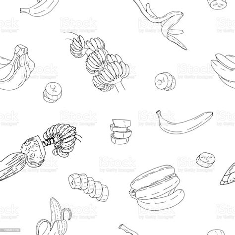 손으로 그린 매끄러운 패턴과 바나나 벡터 일러스트레이션 흰색 배경에 격리 과일에 대한 스톡 벡터 아트 및 기타 이미지 과일 껍질 껍질 벗긴 Istock