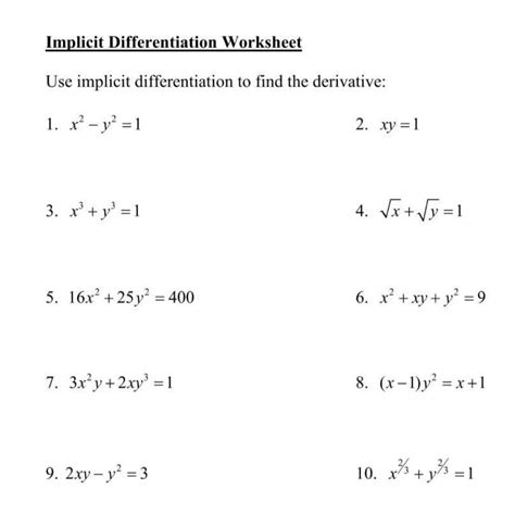 Implicit Differentiation Worksheet With Answers Pdf Askworksheet