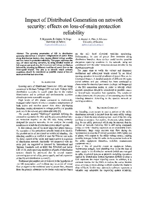 Pdf Impact Of Distributed Generation On Network Security Effects On Loss Of Main Protection