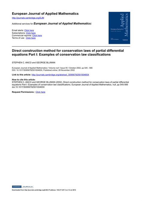 Pdf Direct Construction Method For Conservation Laws Of Partial Differential Equations Part I